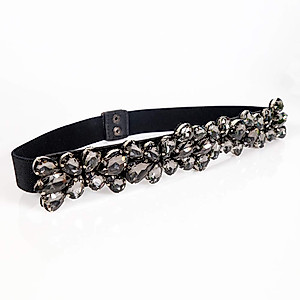 Dorchid Women Rhinestone Belt Crystal Sparkly Elastic Thin Belts for dressy Lady Black S