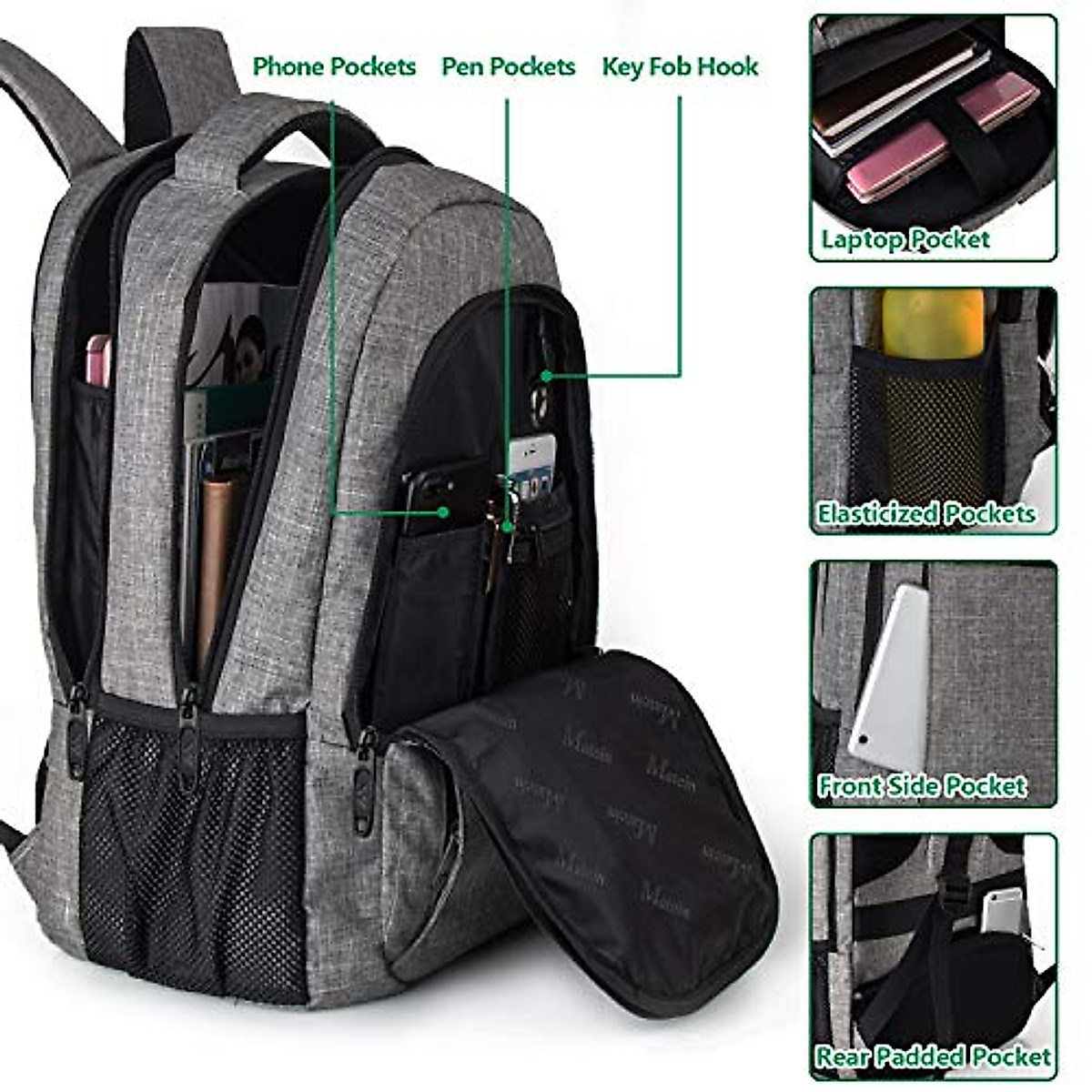 MATEIN Travel Laptop Backpack, Business Anti Theft Slim Durable Laptops Backpack with USB Charging Port, Lunch Backpack, Insulated Cooler Backpack Lunch Box Laptop Backpack