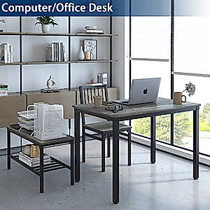 Teraves Dining Table Set for 4/Computer Desk,Kitchen Table with 2 Chairs and a Bench,Table and Chairs Dining Set 4 Piece Set for Dining Room (Black Oak+Black Frame, 110CM)