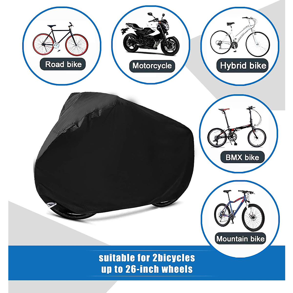 Bike Cover for 2 or 3 Bikes, XL Waterproof Outdoor Bicycle Cover Oxford Fabric Storage Rain Sun UV Dust Wind Proof Motorcycle Covers for Mountain Road Electric Bike Tricycle Cruiser (XL)