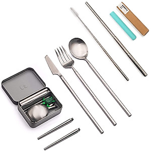 Outlery | Collapsible, Reusable Straw for Travel and Day Trips Stainless Steel Metal Straw with a Telescopic Portable Design Bundle with Portable & Reusable Stainless Steel (Raw Silver)