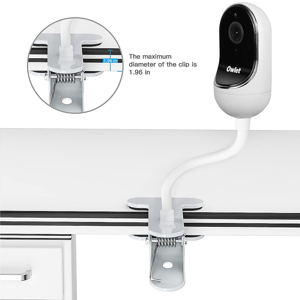 oioaahkeo Baby Monitor Mount, Adjustable Clip Mount for Owlet Duo Baby Monitor, Motorola Baby Monitor, Owlet Cam and VTech VM901 (White)(Not for Owlet Cam2)