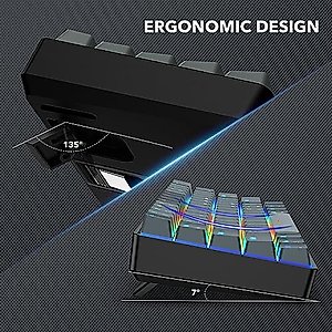 SABLUTE Mechanical Gaming Keyboard, Bluetooth/2.4G/USB-C Wired 60% Compact Mini Keyboard with 20 RGB Effects & 7 Colors Backlit, N-Key Rollover, 61 Keys Layout, Hot Swappable Linear Red Switch