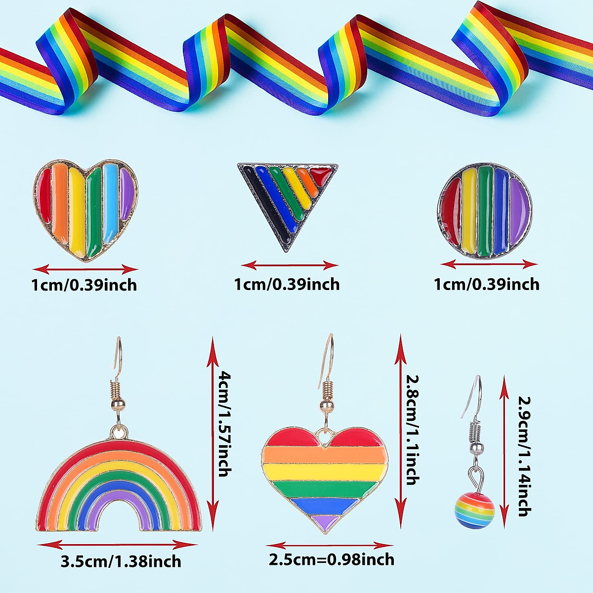 Rainbow Earrings, LGBTQ Pride Earrings, 6 Pairs Gay Pride Charm Alloy Enamel Dangle Earrings for Women and Men