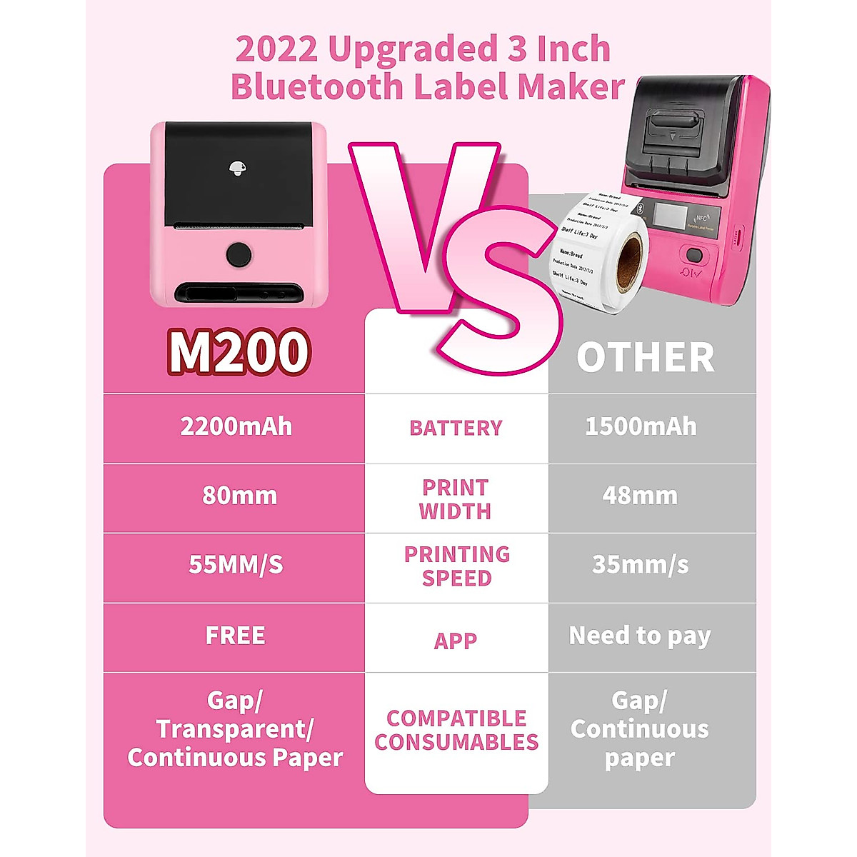 Memoking Label Makers Machine with Tape for Home & Office Organization and Storage - 3" Wireless Label Printer for Office Supplies Labels - Mini Sticker Maker - M200 Bluetooth Label Maker for Phone&PC