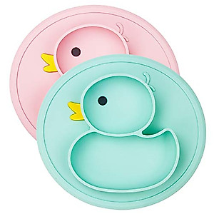 Baby Divided Plate Silicone 2 Set- Portable Non Slip Child Feeding Plate for Children Babies and Kids BPA Free Baby Dinner Plate Microwave Dishwasher Safe