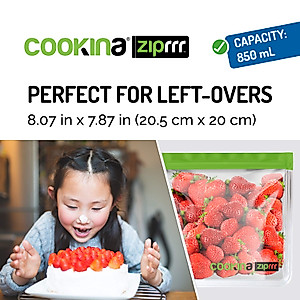 COOKINA ZipRRR Reusable Sandwich Bags – Freezer Safe and Leak-Proof PEVA Storage Bags (Pack of 2), clear, 8.07-inch x 7.87-inch