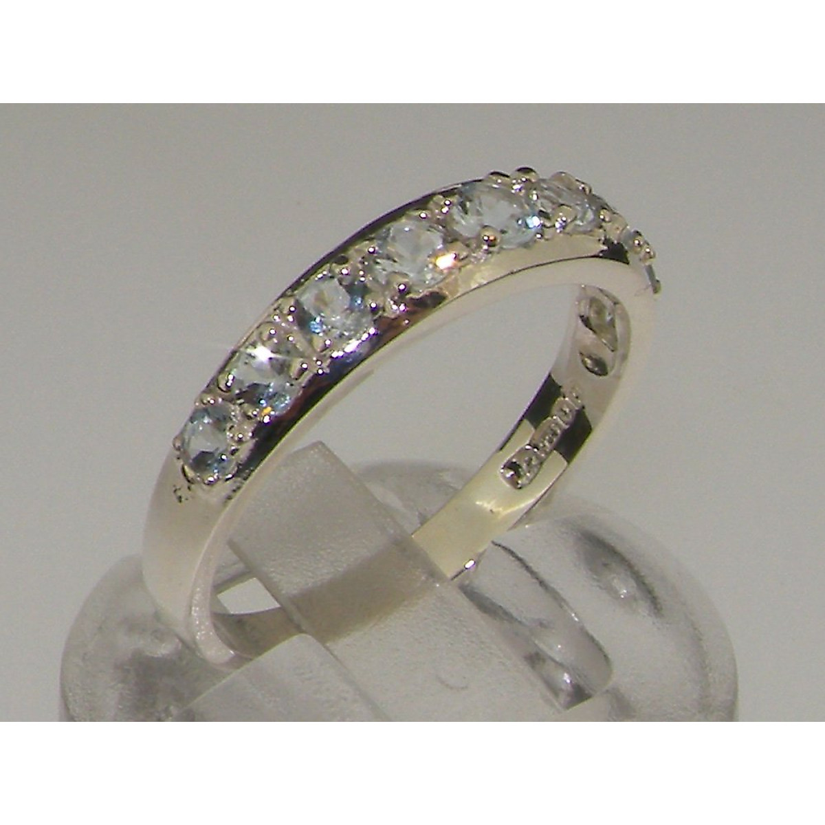 LetsBuyGold 925 Sterling Silver Natural Aquamarine Womens Wedding Band Ring - Size 7.5