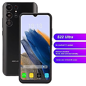 S22 Ultra Unlocked Smartphone - 6.6 Inch HD Screen Smartphone 8GB 64GB Memory, Face Recognition, with Front 8MP and Rear 24MP Camera, f2.0 Aperture WiFi Cell Phone for Android 12, Black(US)