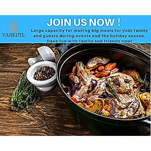 16 Inch Roasting Pan with Lid - Covered Oval Roaster - Enamel Carbon Steel Roaster Pot - Excellent Heat Distribution and Non-sticky - for Turkey Chicken Meat & Vegetables -Birthday and Holiday gifts