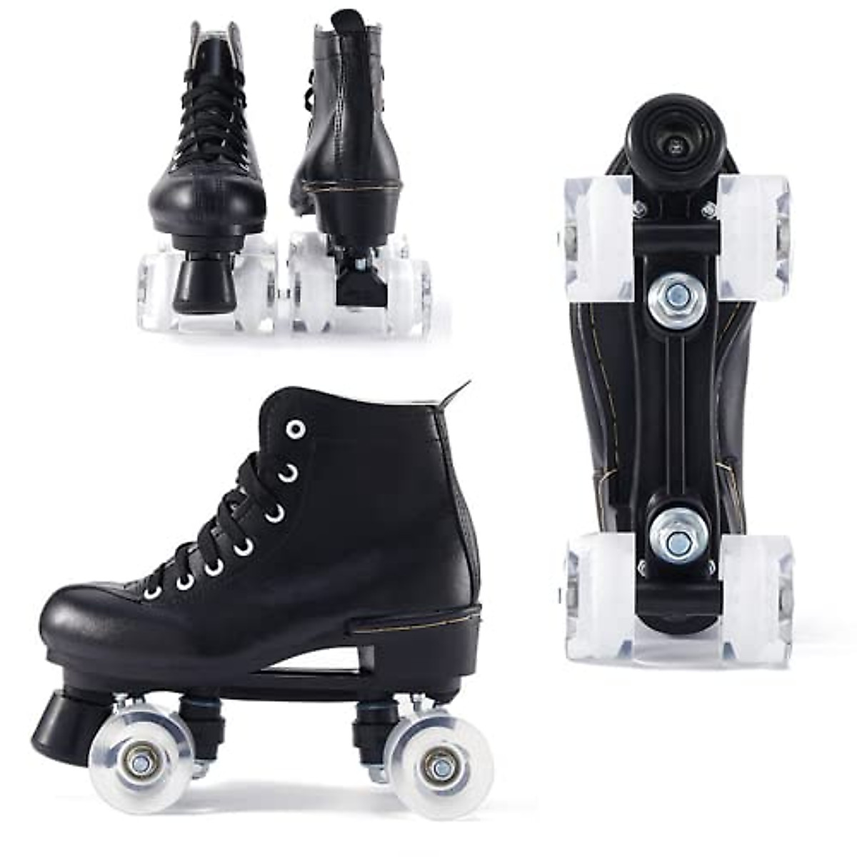 RESLIDE Roller Shoes with Wheels for Boys Girls Kids Skates Sneakers LED Light Up Rechargeable Sport Sneaker for Boys Pure Black