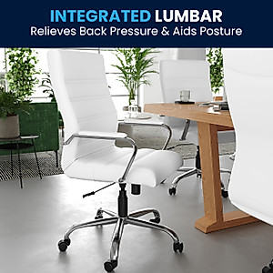 Flash Furniture Whitney High Back Desk Chair - White LeatherSoft Executive Swivel Office Chair with Chrome Frame - Swivel Arm Chair