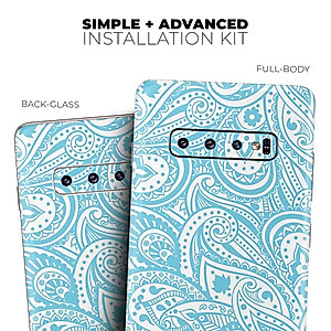 DesignSkinz Light Blue Paisley Floral Pattern V3 Protective Vinyl Decal Wrap Skin Cover Compatible with The Samsung Galaxy S20 (Screen Trim & Back Glass Skin)