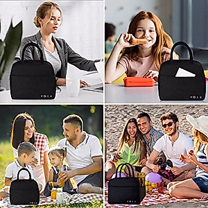 KUBYA Lunch Bag for Women Men Reusable Lunch Box Insulated Lunch Tote Bag for Work, School, Picnic or Travel - Black