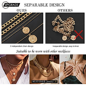 Cysincos Gold Layered Necklaces for Women Chunky Choker Link Chain 14K Golden Plated Pendant Necklace Handmade Dainty Layering Poppy Lotus Rose Necklaces Jewelry Birthday Gifts