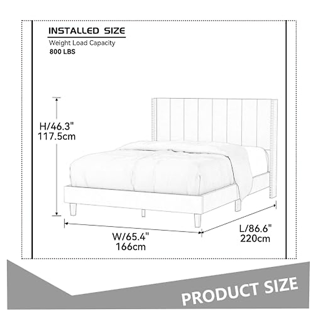 Upholstered Queen Size Platform Bed Frame with Headboard, Tufted Platform Bed Frame with Wooden Slats Support, No Box Spring Needed and Easy Assembly for Bedroom Living Room Small Space (Black)