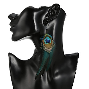 Winssigma Long Feather Earrings for Women Bohemian Dangle Earrings Lightweight Feather Statement Earrings Handmade Jewelry(Blue)