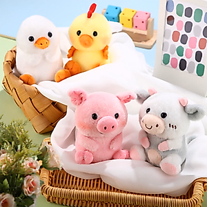 Skylety 4 Pieces Farm Stuffed Animals Stuffed Farm Theme Plush Animals Bulk 4.72 Inches Chicken, Duckling, Pig, Cow Plush Stuffed Animals Toys for Valentine's Day Birthday Gift Party Favor Supplies