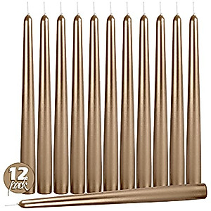 Hyoola Tall Metallic Antique Gold Taper Candles - 12 Inch - Dripless - 12 Pack - 10 Hour Burn Time