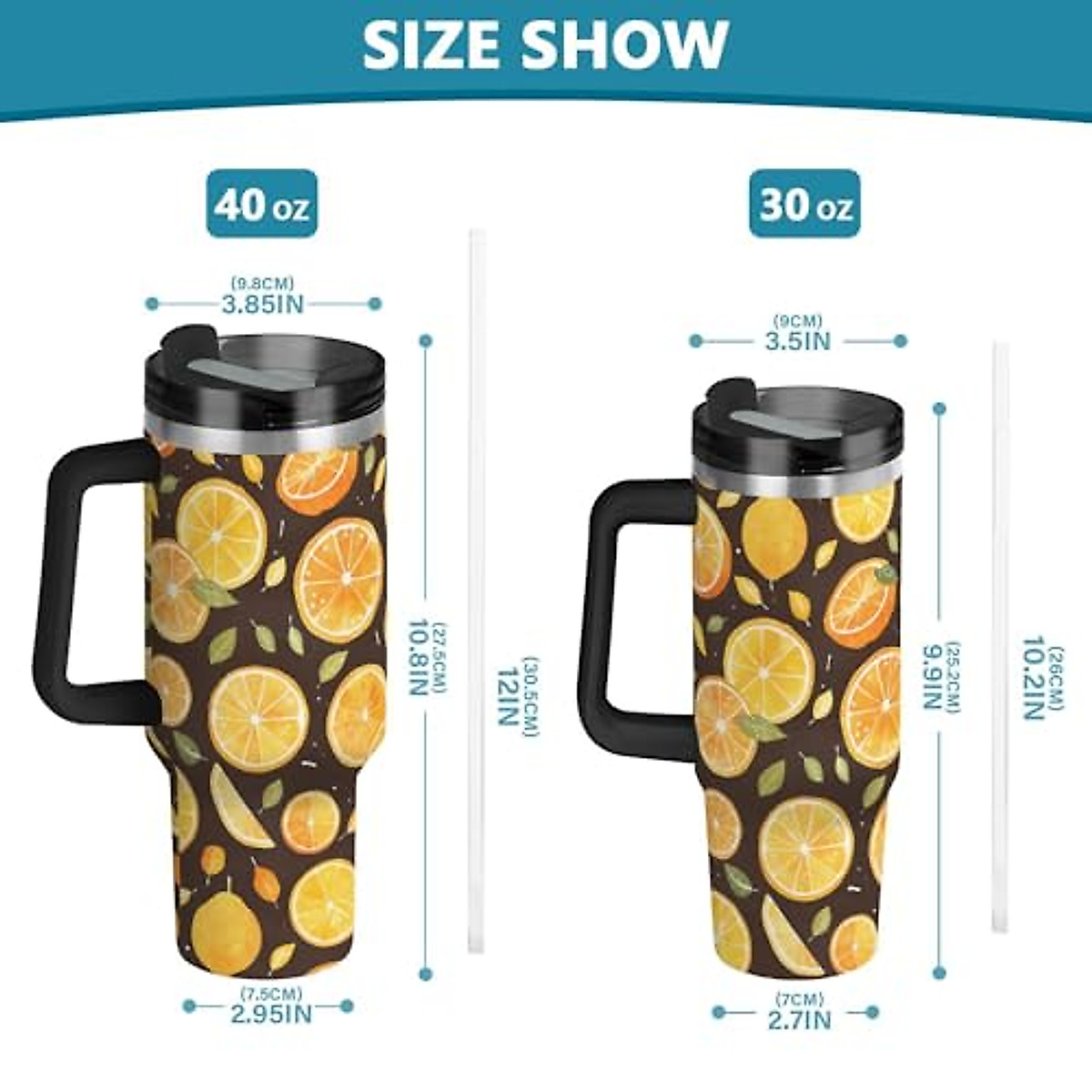 linqin Yellow Grapefruit Dark Vacuum Tumbler Insulated with Lid and Straw 40 oz Water Bottle Wide Mouth Large Coffee Mug for Home, Office or Car