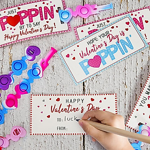 Valentines Day Gifts for Kids - 24 Pack Valentines Cards with Heart POP Bracelets - Sensory Fidget Toys Valentine for School Classroom Gift Exchange Party Favors Supplies for Toddlers Girls Boys