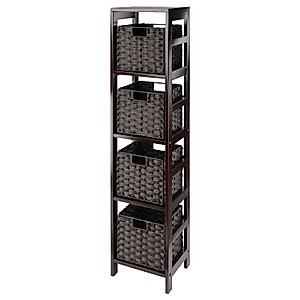Winsome Wood Leo 5-Pc Storage Shelf with 4 Foldable Woven Baskets - Espresso and Chocolate