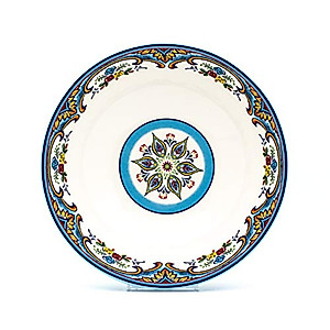 Euro Ceramica Zanzibar Collection Vibrant 12.75'' Ceramic Round Serving Bowl, Spanish Floral Design, Multicolor