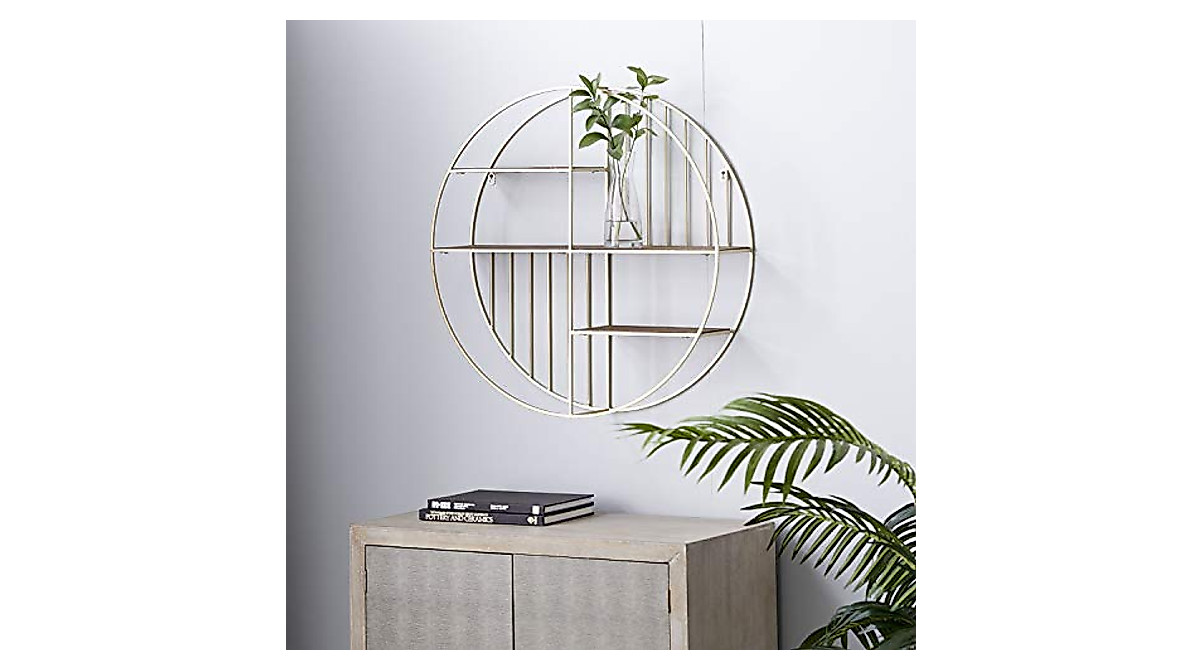 Deco 79 Gold Round Wall Shelf - Modern Design