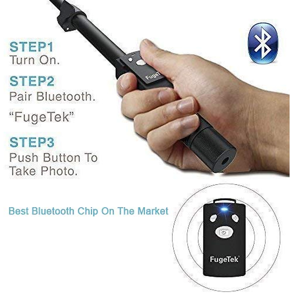 Fugetek 49" Selfie Stick Monopod Professional High End FT-568, For Apple iPhone, Android Samsung, & DLSR Cameras, Aluminum Alloy, Rechargeable Wireless Bluetooth Remote (Black)
