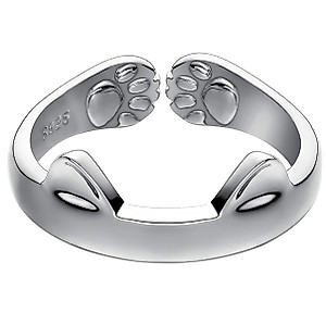 Jewever S925 Sterling Silver Cat Ears Open Tail Ring Paws Mutual Surrounded