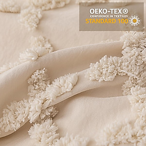 MILDLY Boho Duvet Cover King Size, 3 Pieces Shabby Chic Khaki King Size Comforter Cover for Home, Soft Tufted Duvet Cover with Corner Ties & Zipper Closure-No Comforter