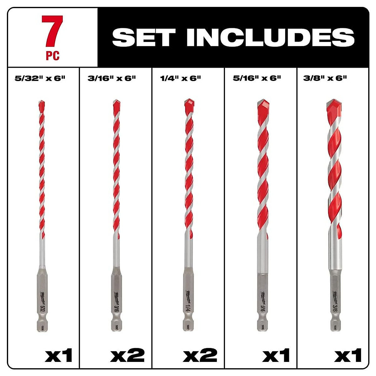 Milwaukee Shockwave 6 in. L Carbide Hammer Drill Bit Set 7 pc. - Case of: 1;