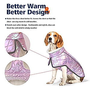 Dog Winter Coat, Christmas Dog Jacket with Trench Coat Collar Design, Waterproof Dog Sweater with Harness Hole & Reflective Stripes, Warm Pet Vest for Small Medium Extra Large Dogs (Purple, M)