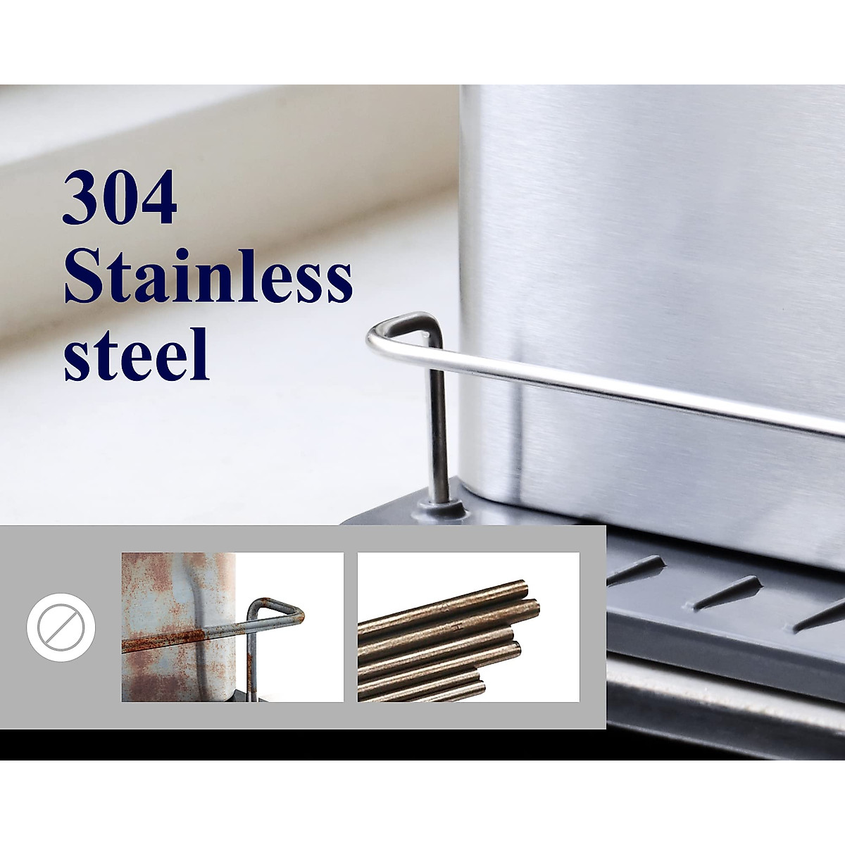 Kitsure Sponge Holder, Detachable Sink Caddy and Kitchen Sink Sponge Holder, Easy-to-Clean Sink Caddy Kitchen Sink Organizer, Stainless and Non-Slip Dish Brush Holder with A Refillable Soap Pump