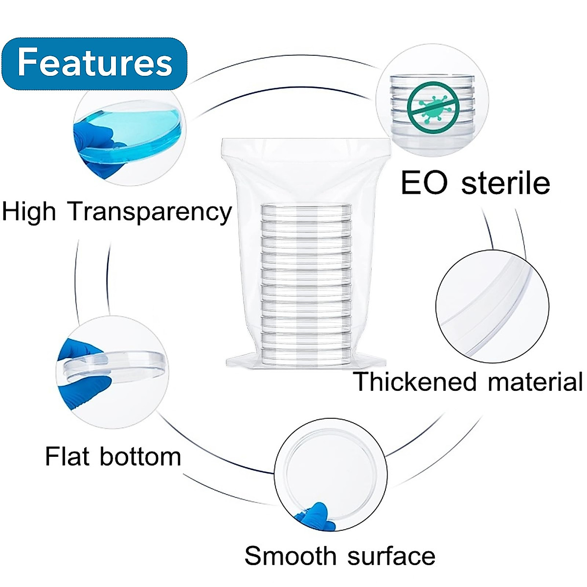 Estresen 30 PCS 90mm Plastic Petri Dish with Lids, Sterile with 10PCS 10uL Inoculation Loops
