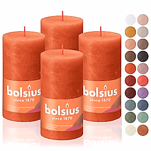 BOLSIUS 4 Pack Orange Rustic Pillar Candles - 2.75 X 5 Inches - Premium European Quality - Includes Natural Plant-Based Wax - Unscented Dripless Smokeless 60 Hour Party Décor and Wedding Candles