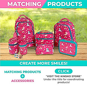 Unicorn Backpack with Lunch Box for Girls, Cute 15” Girl Backpacks and Integrated Lunch Bag with Water Bottle Pocket Holder, Insulated Padded Travel Bags Boxes for Elementary School Kids, Pink Teal