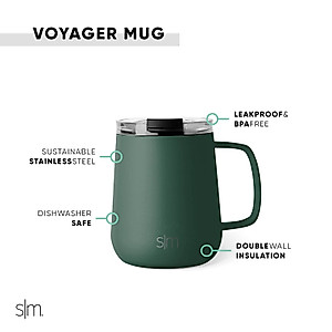 Simple Modern Travel Coffee Mug with Lid and Handle | Reusable Insulated Stainless Steel Coffee Tumbler Tea Cup | Gifts for Women Men Him Her | Voyager Collection | 12oz | Forest