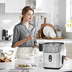 LHRIVER Nugget Ice Maker Contertop, Pebble Ice Maker Machine with Self-Cleaning, 35Lbs/24H, One-Click Operation, Sonic Ice Maker with Ice Scoop&Basket, Ideal for Home/Kitchen/Office, Stainless Steel