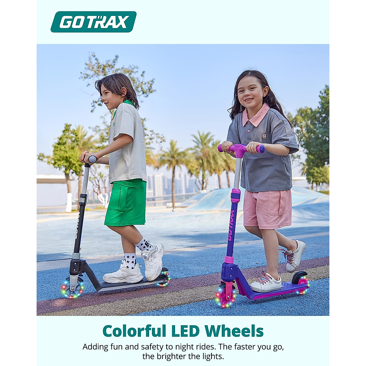Gotrax K03 Kick Scooter for Kids, 5" LED Lighted Wheels and Adjustable Handlebars, Lightweight Design and Anti-Slip Deck, Max Load 110 Lbs, Kids Scooter for Boys & Girls Ages 3+, Purple