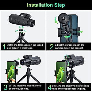 Monocular Telescope 12X50 Waterproof Telescope, High Definition BAK4 Prism, Adults Compact Monocular with Phone Holder and Metal Tripod for High Definition Bird Watching Hunting Hiking Camping