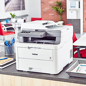 Brother MFC-L3710CW All-in-One Wireless Color Laser Digital LED Printer, White - Print Copy Scan Fax - 19 ppm, 600 x 2400 dpi, 3.7" LCD Touchscreen, 8.5 x 14, 50-Sheet ADF, 250-sheet, Tillsiy