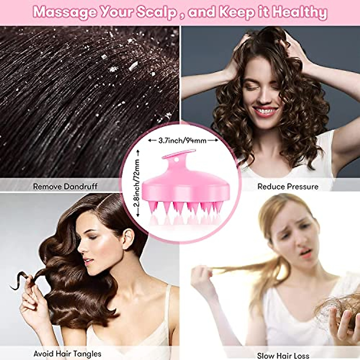 Shampoo Brush, Silicone Scalp Massager Hair Brush Head Massager Hair Growth Scrubber for Straight Curly Long Short Thick Thin Wet Dry Hair for Men Women Kids Pets , White