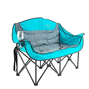Creative Outdoor Distributor Luxury Camp Chair, Steel Frame & Polyester Fabrics, Folds Compact, Storage Bag Included (Wine Holder + 2 Person, Teal)