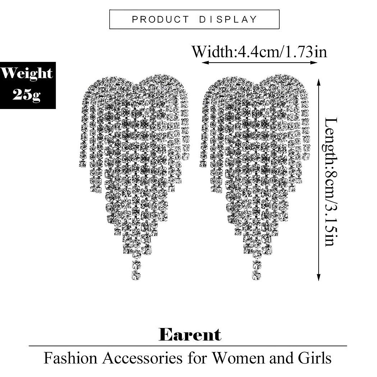 Earent Tassel Rhinestone Earrings Jewelry Silver Sparkly Dangling Fringe Earring Long Chandelier Wedding Prom Earring for Women