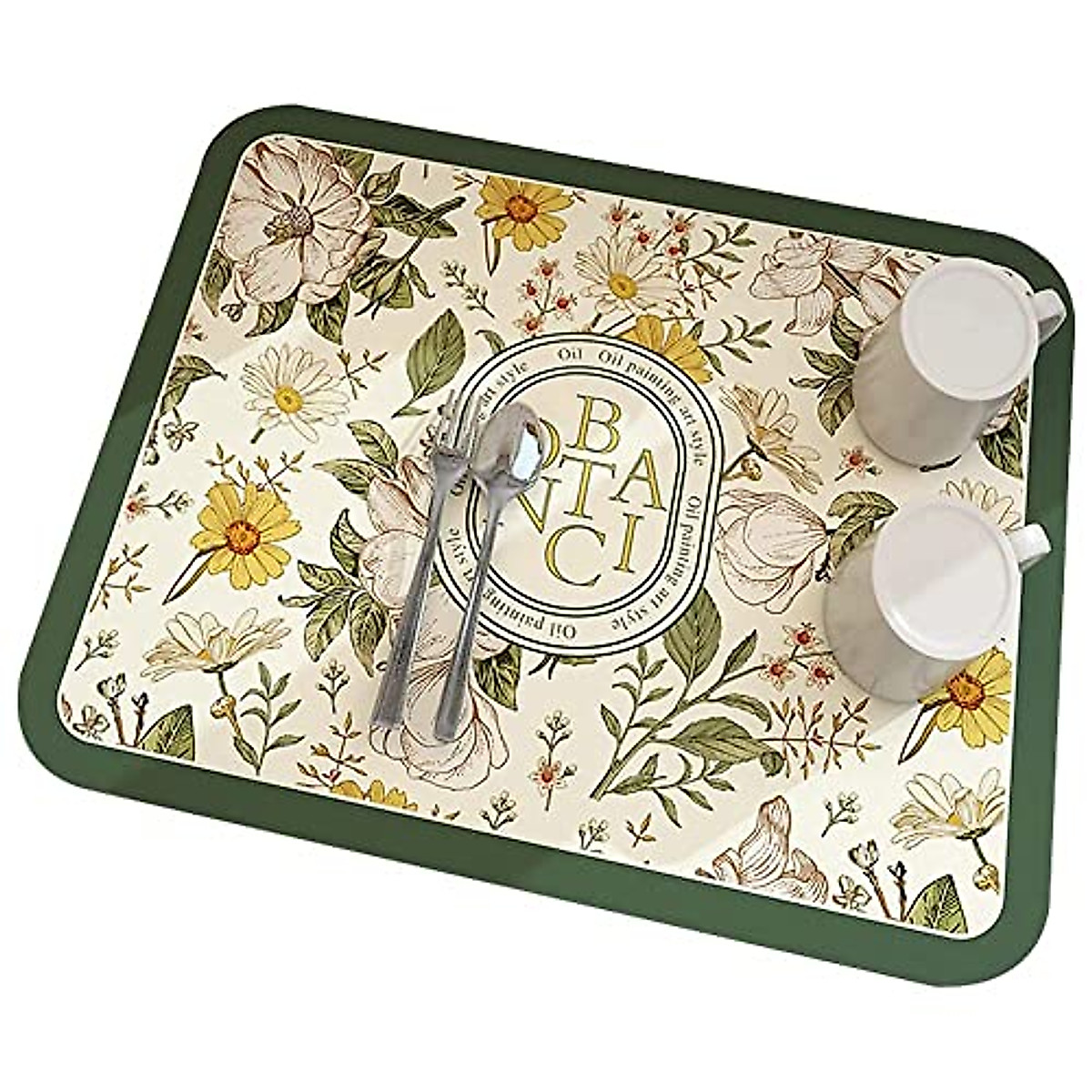 2023 New Fantasy Style Draining Mat,Powerful Absorbent Dish Drying Mat,Vintage Plates kitchen drying mat,Soft Diatom Mud Non-slip Drain Pad Quick Dry Mat for Kitchen Counter (D, 15.75×19.68 inch)