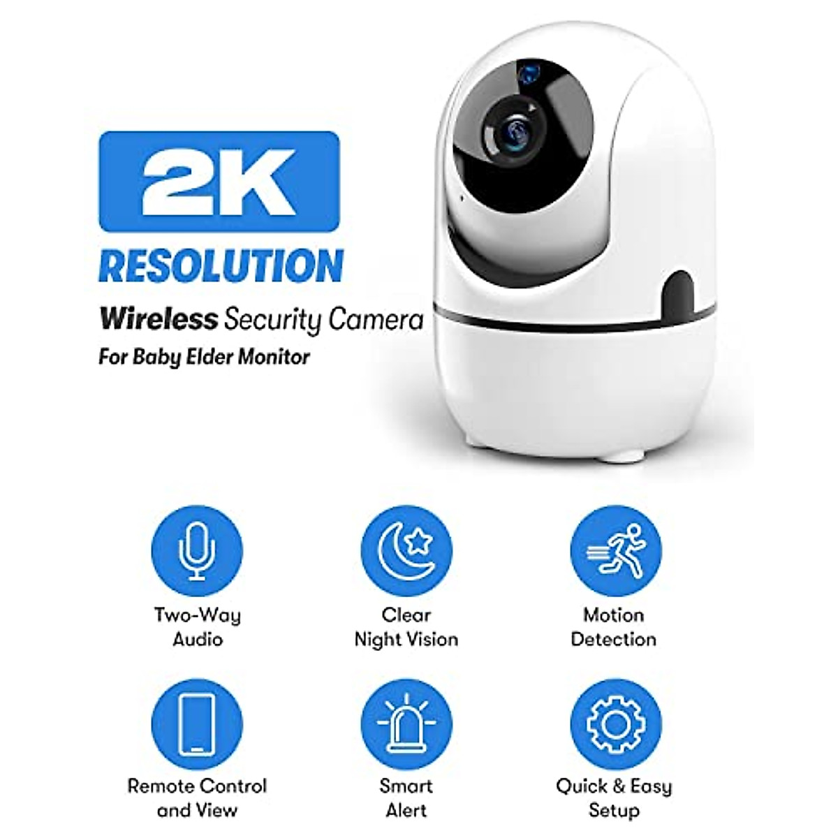 Security Camera for Baby Monitor, 2K Wi-Fi Cameras for Home Security, Pan/Tilt/Zoom Indoor Camera Wireless with Phone APP, 2-Way Audio, Motion Detection, Night Vision (White-2)