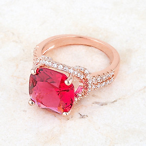 6.2ct Ruby CZ Rose Gold Plated Classic Cocktail Ring Ring Size 10