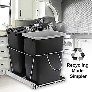 Double 35-Quart Sliding Pull Out Waste Bin Container, Kitchen Trash Can Under Cabinet Trash for Home Base Kitchen Cabinet - 17.5 Gallons