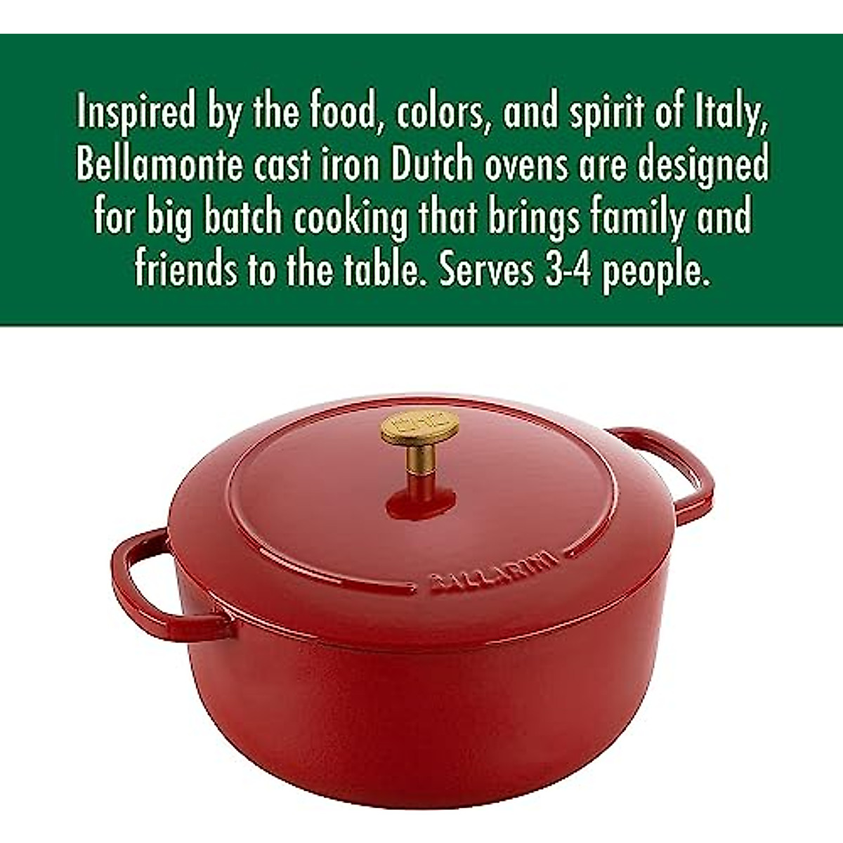 Ballarini Bellamonte Cast Iron Dutch Oven with Lid 4.25-qt, Serves 3-4, Pomodoro Red